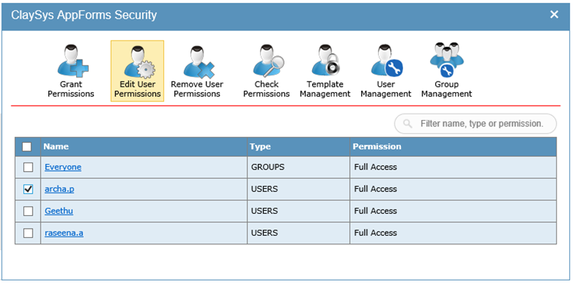 Edit User Permissions - ClaySys Technologies
